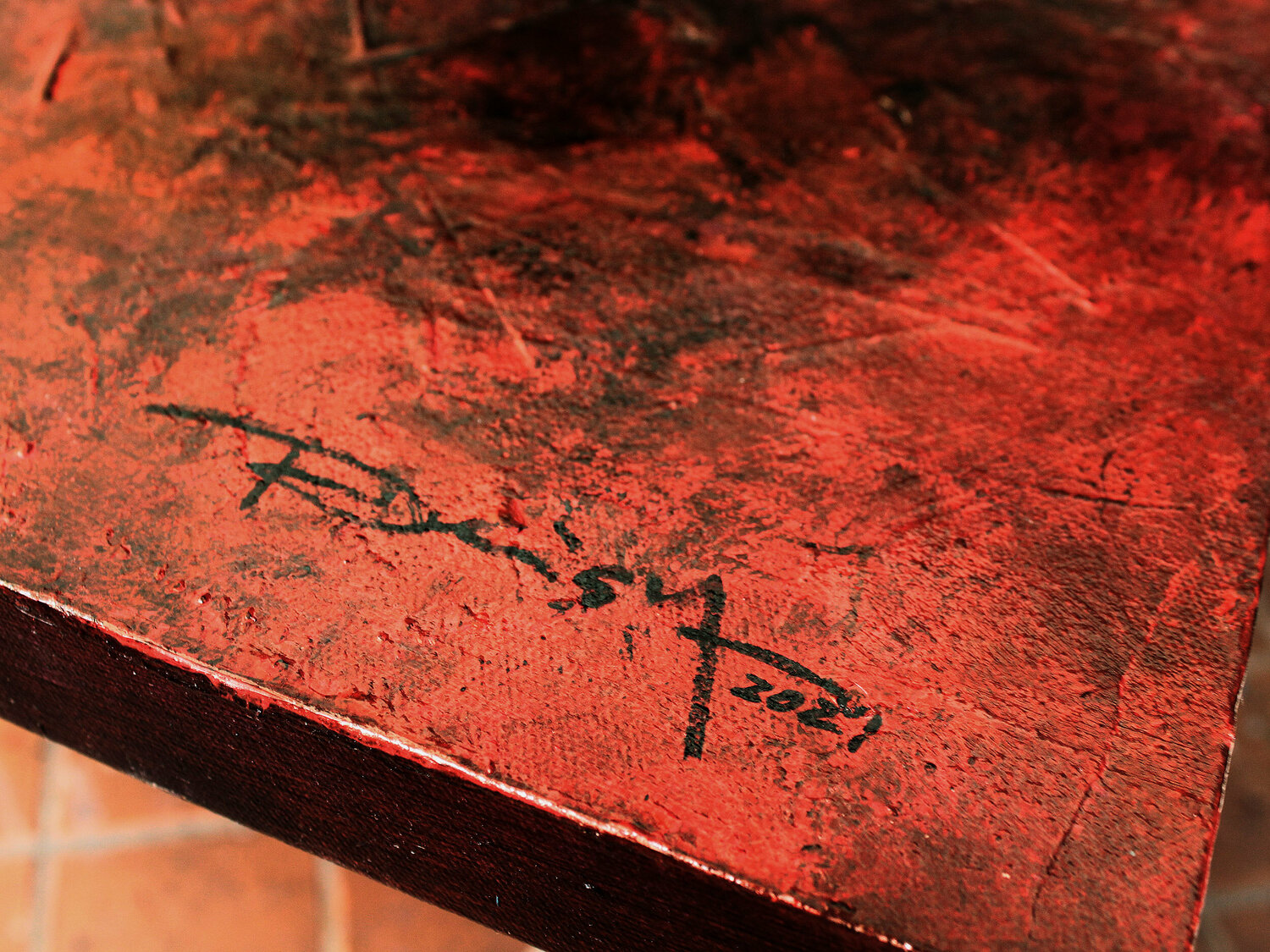 Crimson Sky by Peisy Ting (2021) : Painting Acrylic, Plaster on Canvas ...