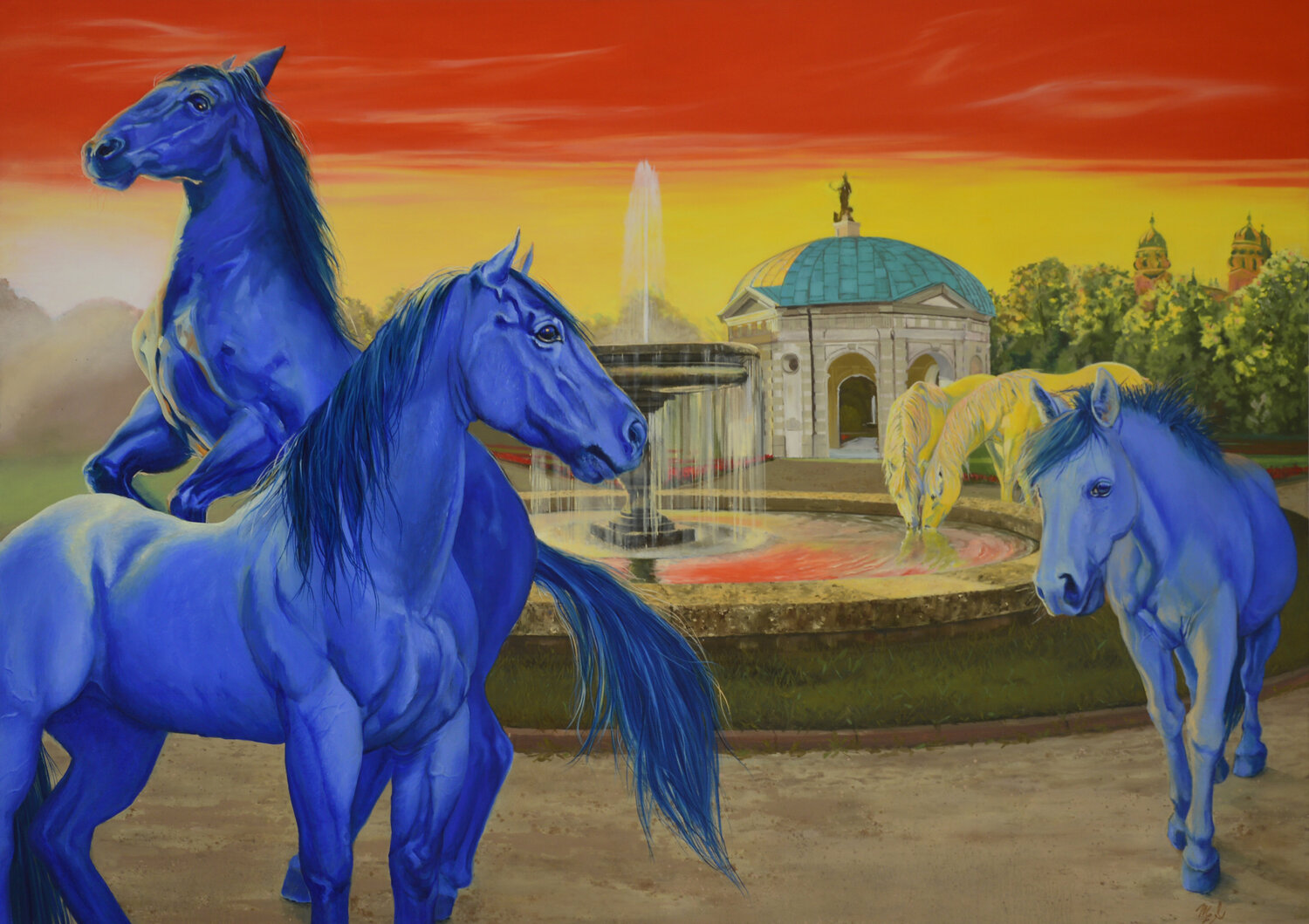 The blue and yellow horses in the Hofgarten by Maria Elena Luciani ...